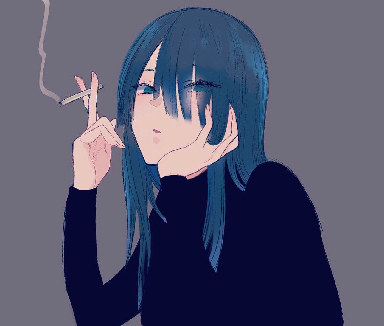 Safebooru - 1girl aoe nagi black sweater cigarette eyebrows visible through hair eyes visible ...
