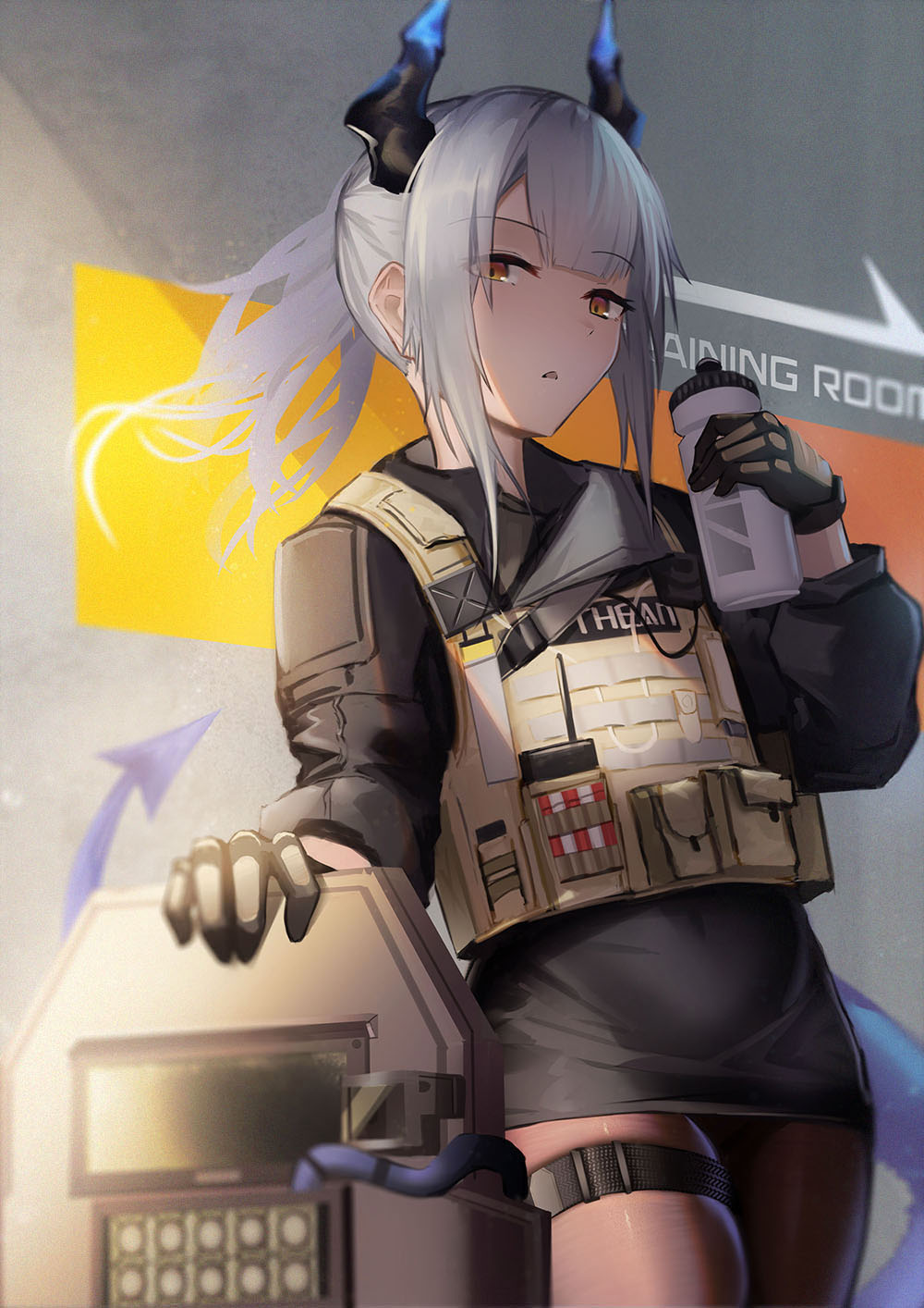 Safebooru - 1girl arknights bangs black gloves black skirt blunt bangs brown eyes brown legwear ...