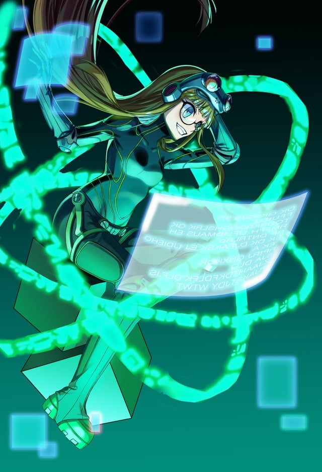 Safebooru - 1girl arm behind head arms up cube glasses glowing goggles ...