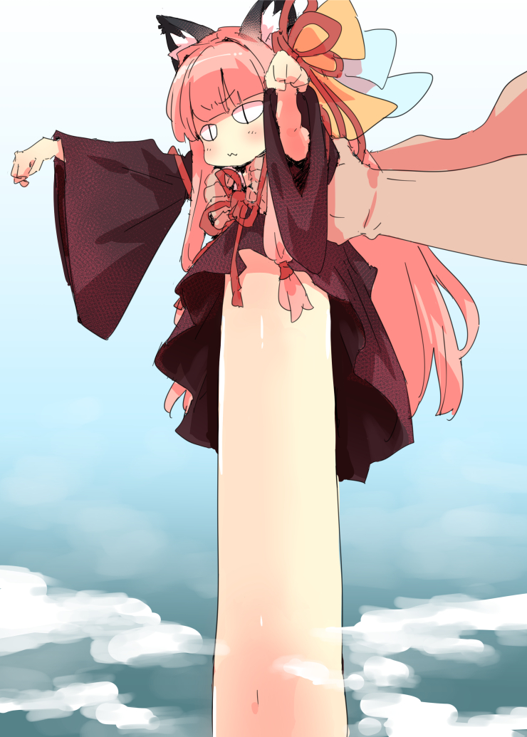 Safebooru - 1girl 3: animal ear fluff animal ears bangs black dress black tail blue bow blunt ...