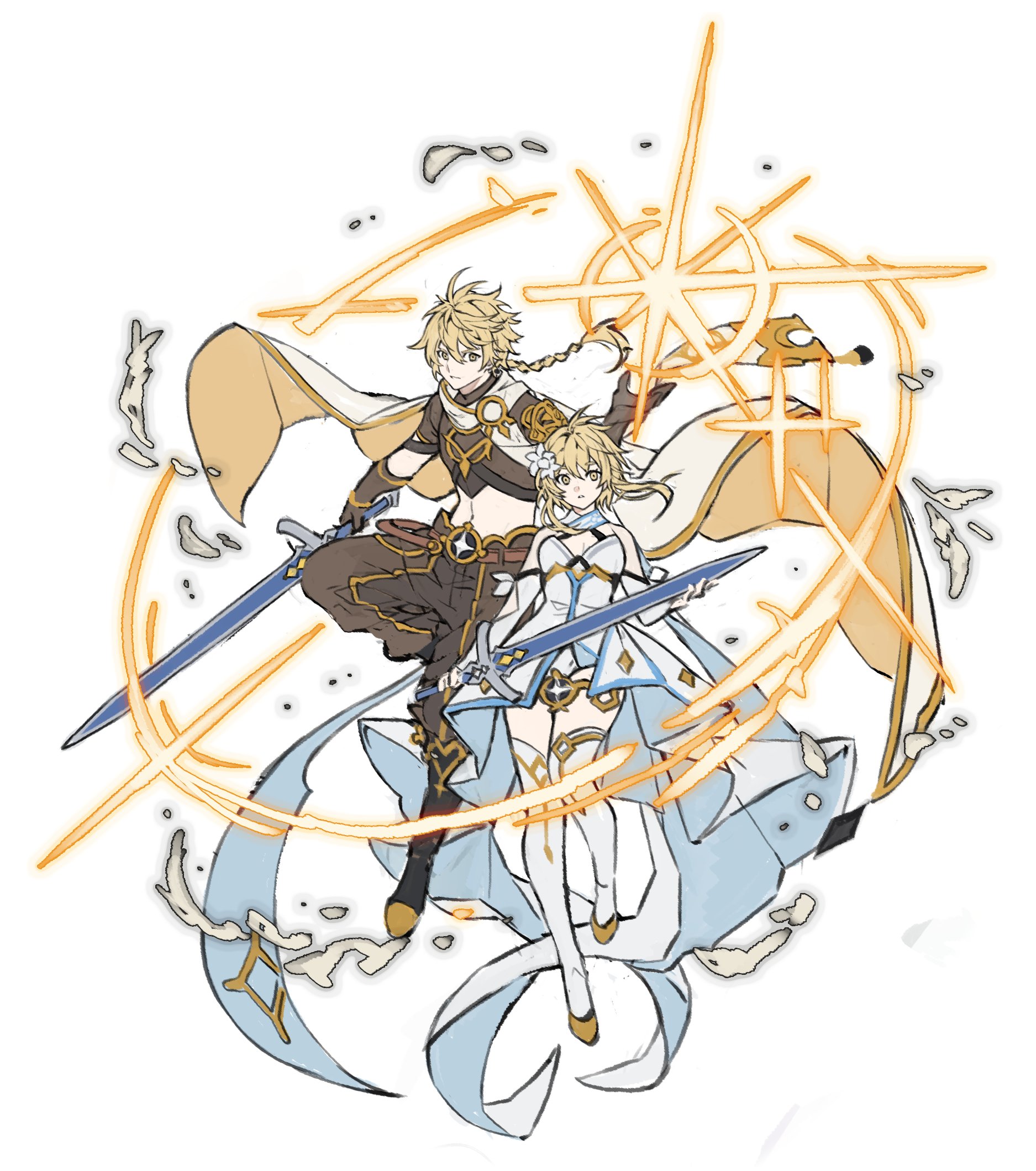 Safebooru - 1boy 1girl aether (genshin impact) bangs black footwear blonde hair boots braid ...