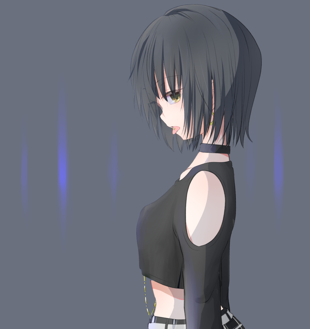 Safebooru - 1girl black hair black neckwear blush breasts choker collarbone eonayu eyebrows ...