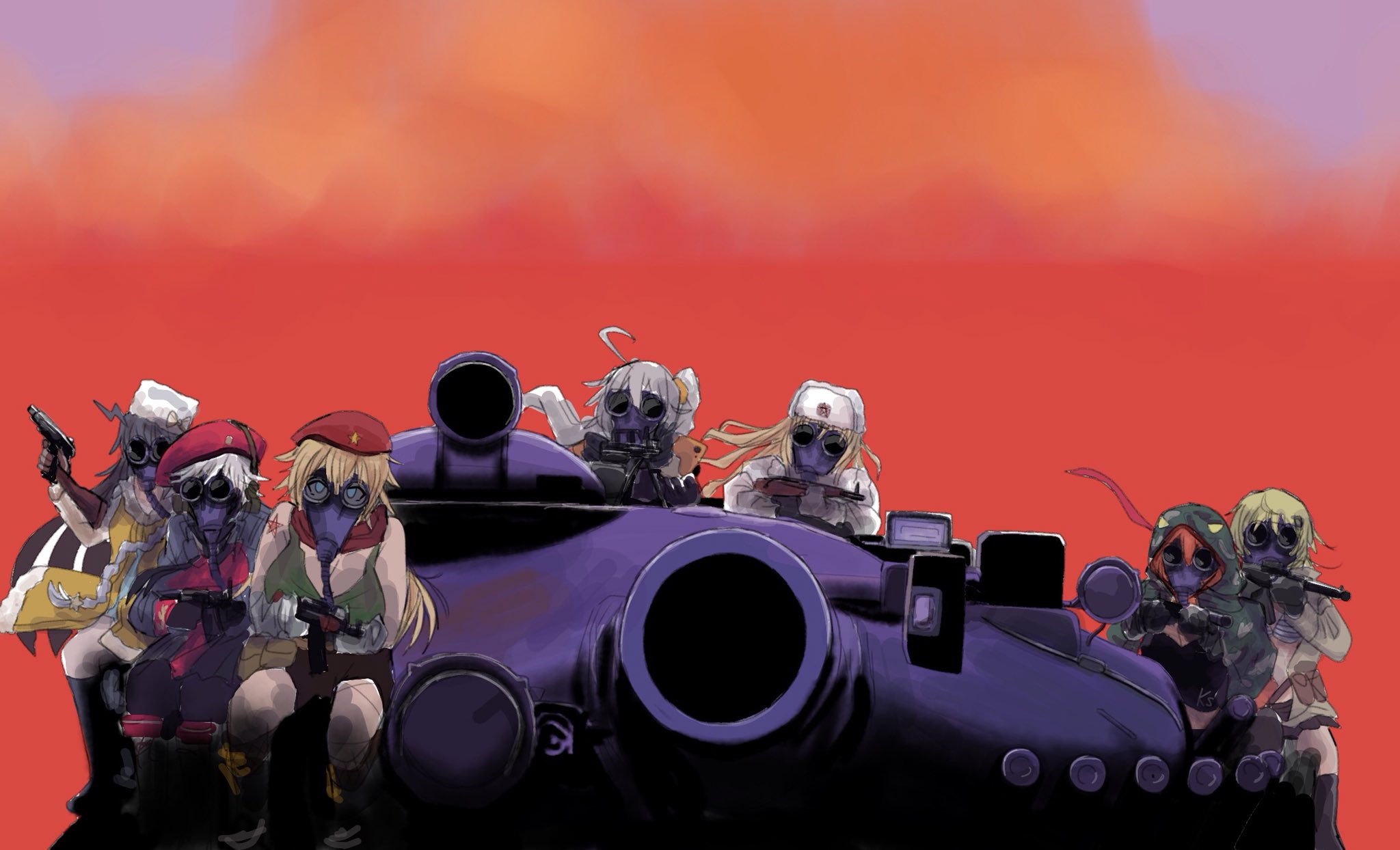 Safebooru - 6+girls ahoge aiming at viewer ak-47 ak47 (girls frontline ...