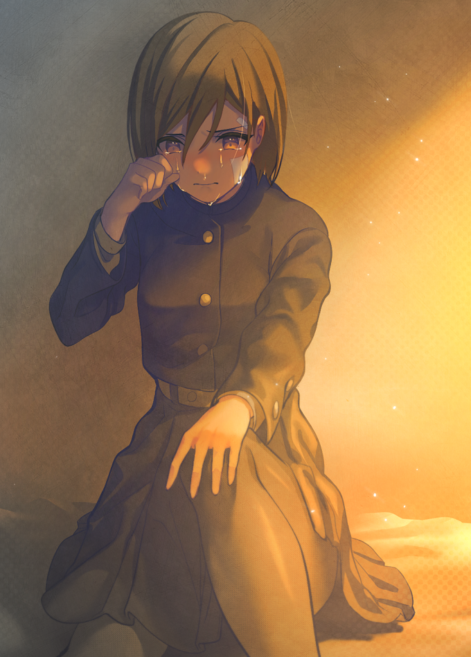 Safebooru - 1girl bandaid bandaid on face brown eyes brown hair crying crying with eyes open ...