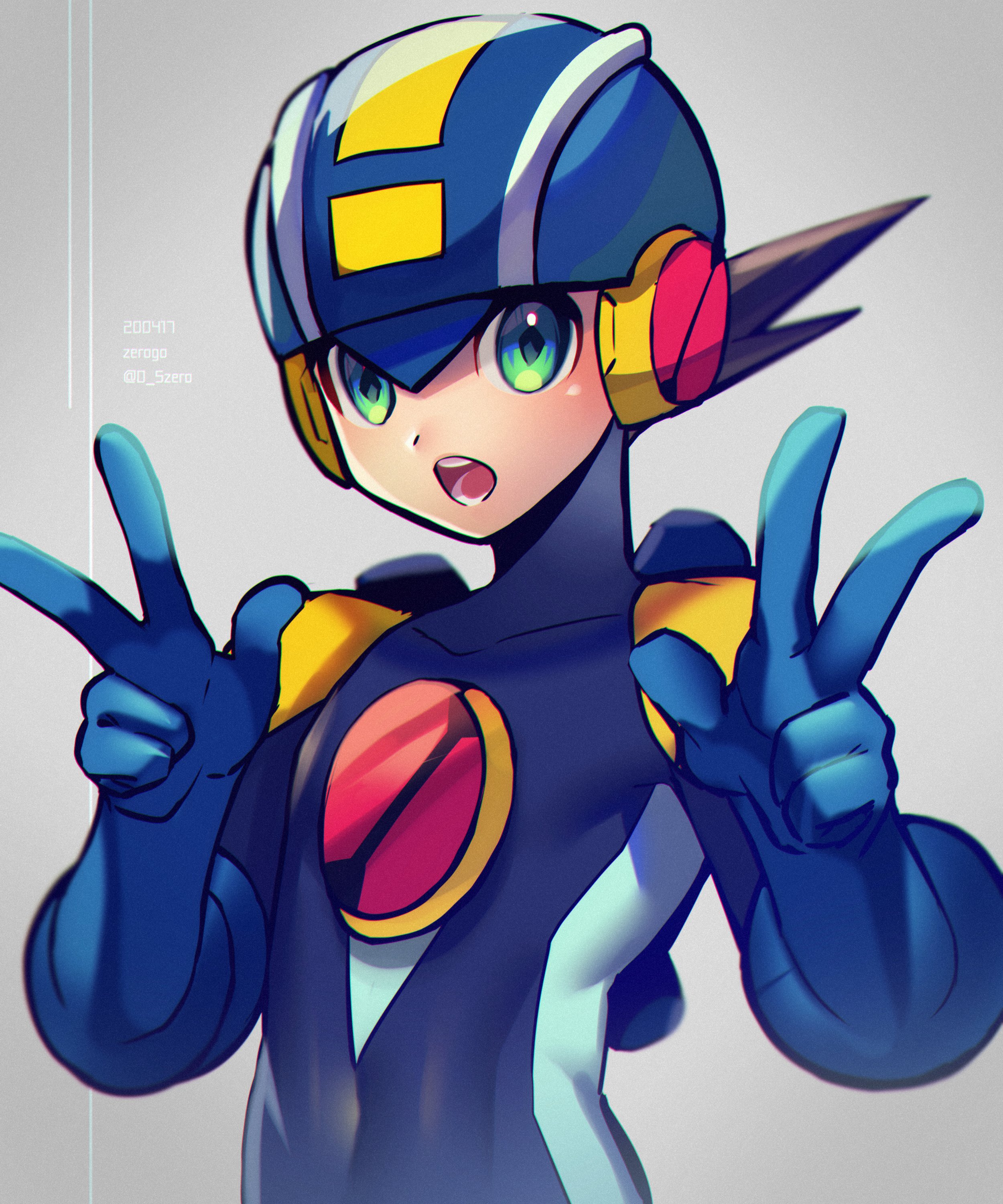 Safebooru - 1boy :o absurdres artist name blue bodysuit blue headwear ...
