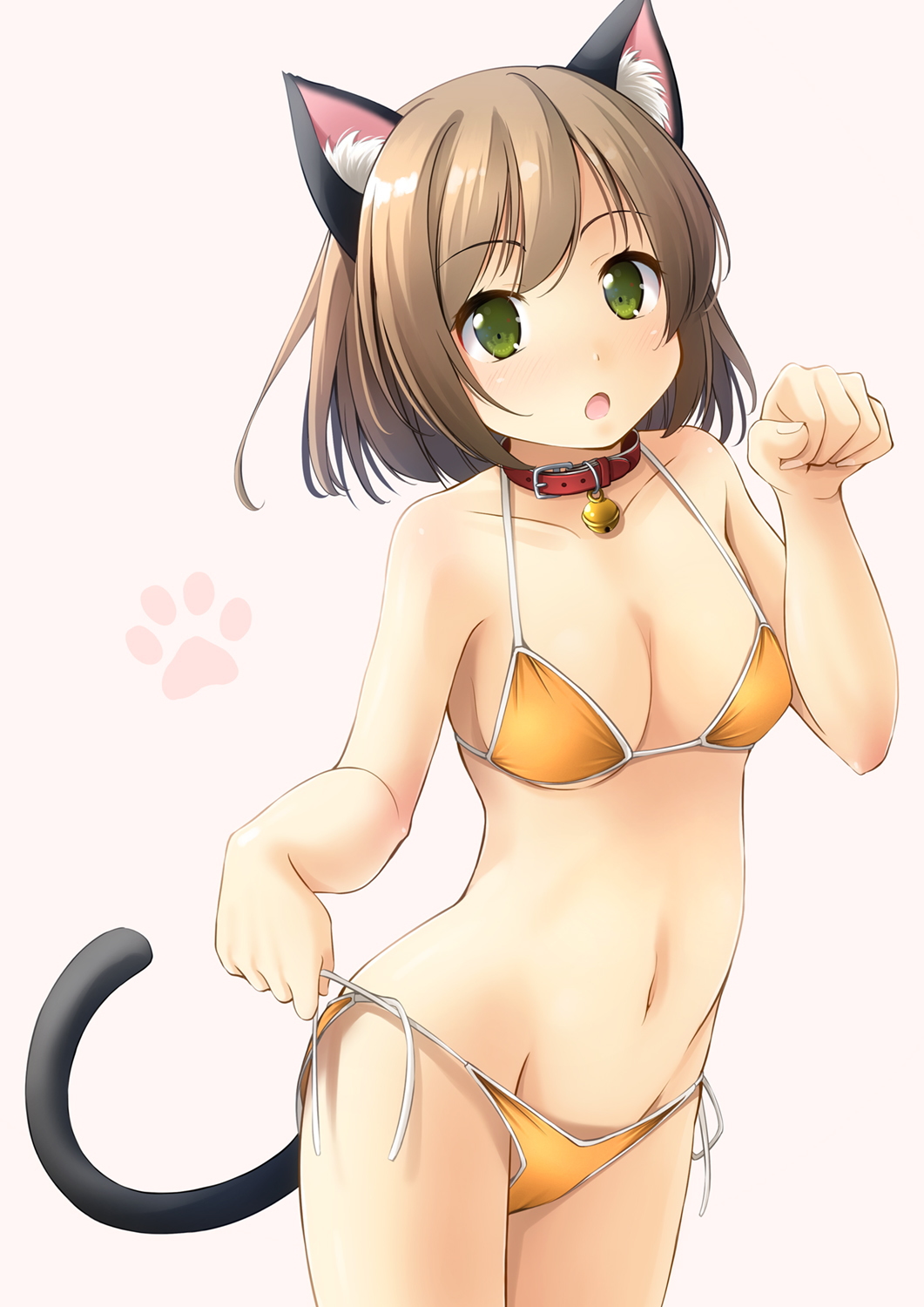 Safebooru - 1girl :o animal ear fluff animal ears bangs bare arms bare shoulders bell bikini ...