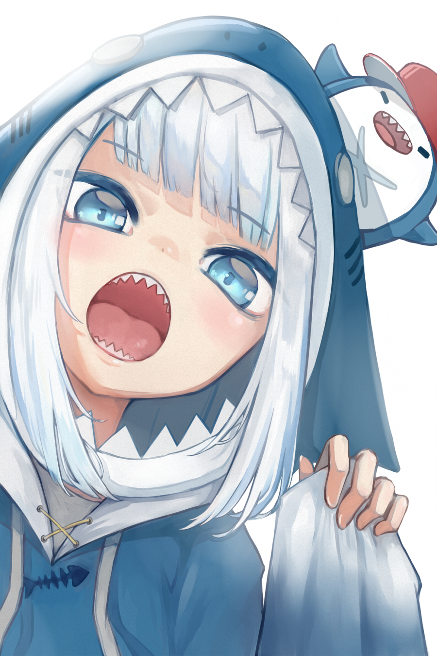 Safebooru - 1girl animal hood backlighting bangs bloop (gawr gura) blue eyes blue hair blue ...