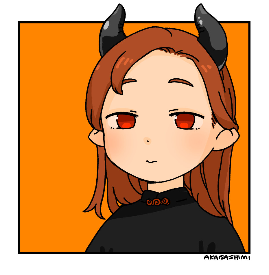 Safebooru - 1girl 3: akai sashimi black horns border closed mouth demon horns dot nose ...