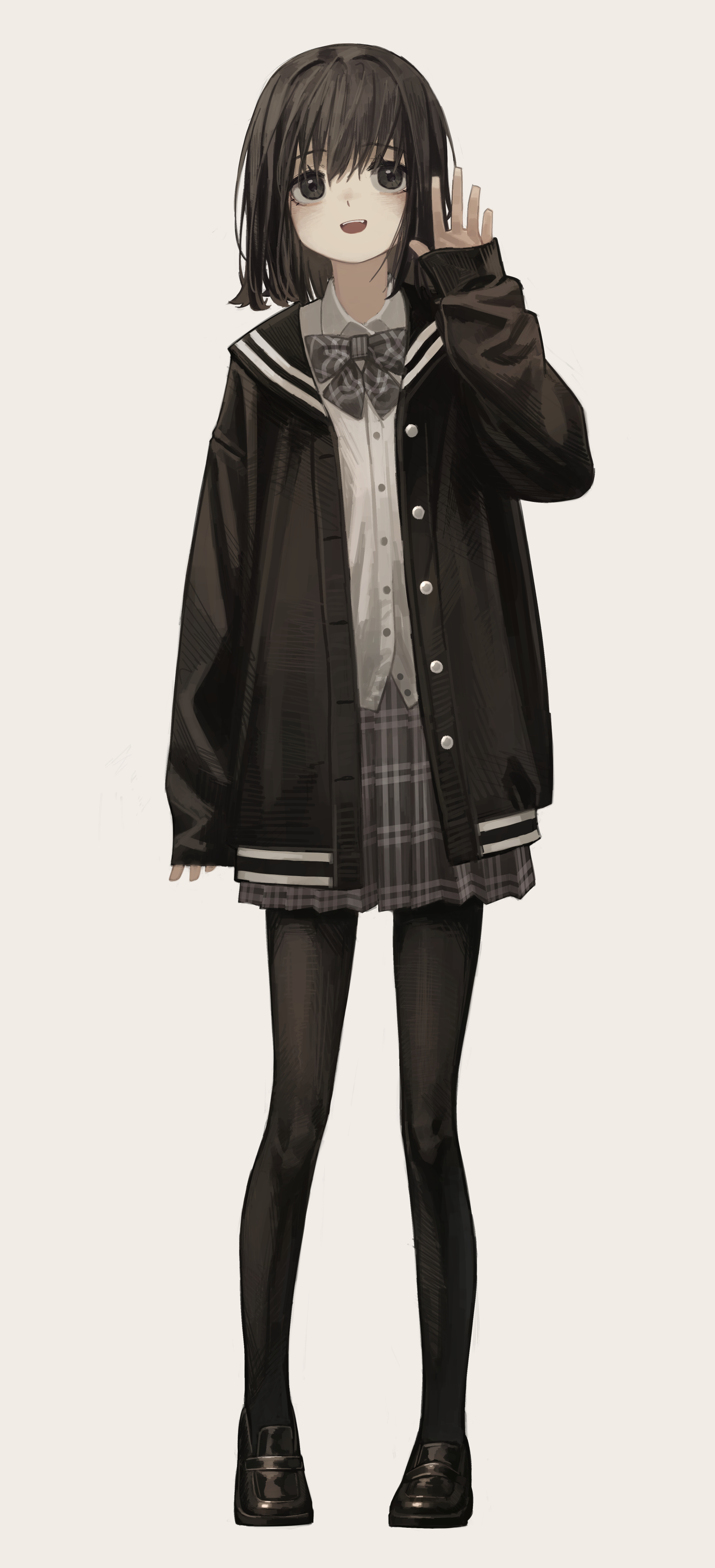Safebooru - 1girl :d absurdres arm at side bangs black cardigan black ...