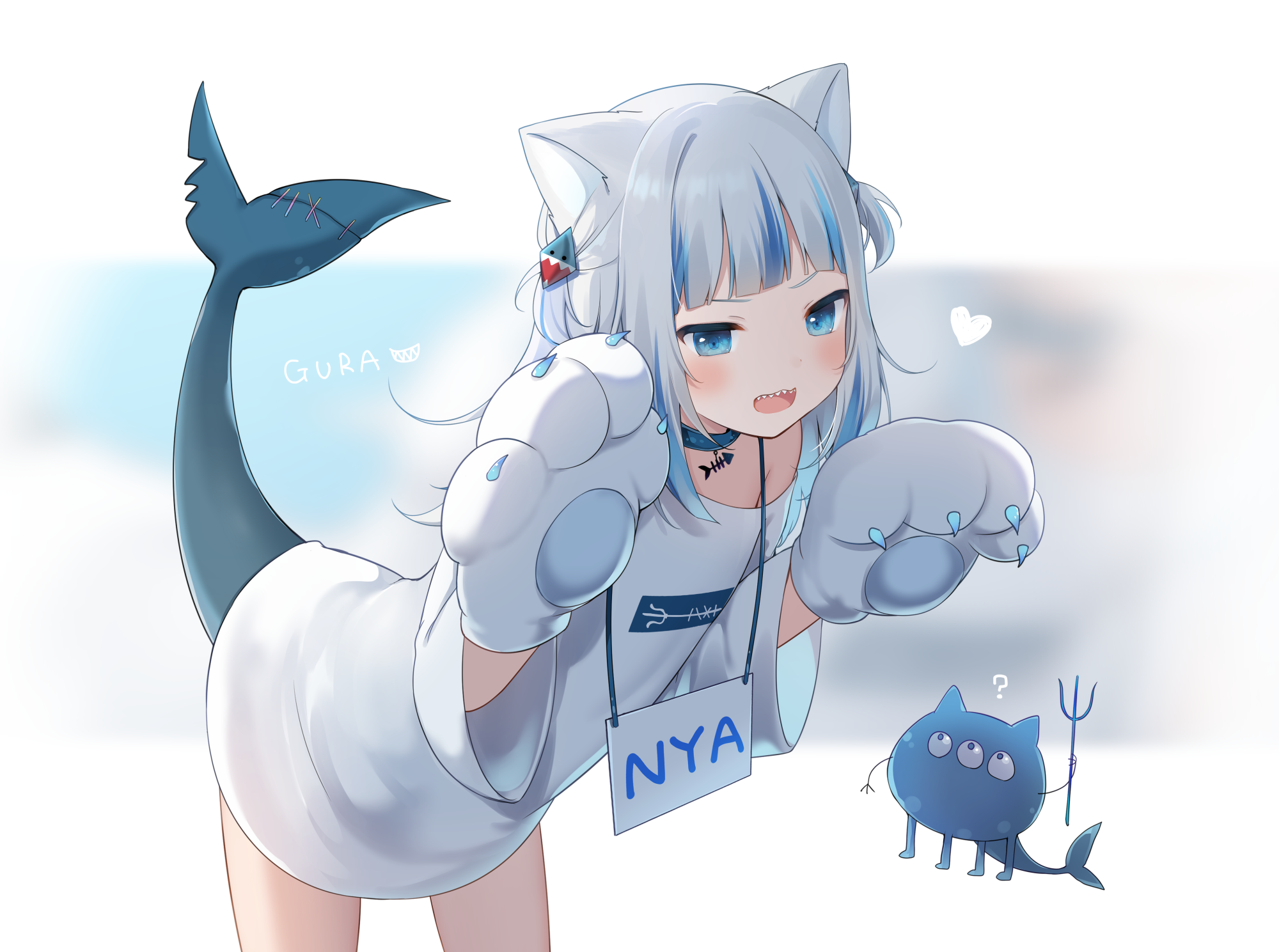 Safebooru - 1girl :d ? amashiro natsuki animal ears bangs blue background blue collar blue eyes ...