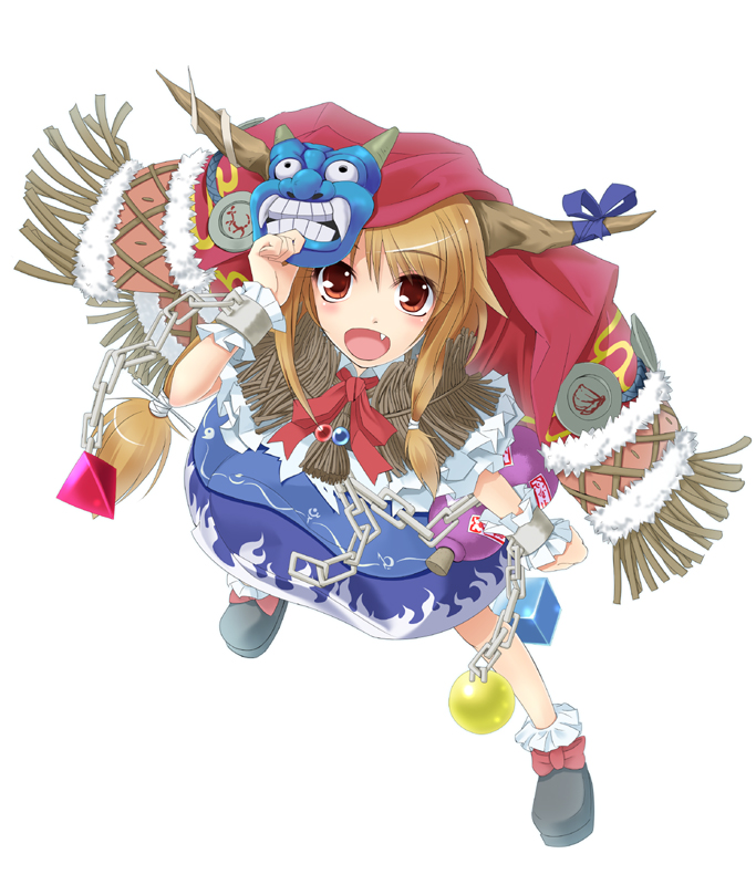 Safebooru - fang from above ibuki suika mask oni mask open mouth simple ...