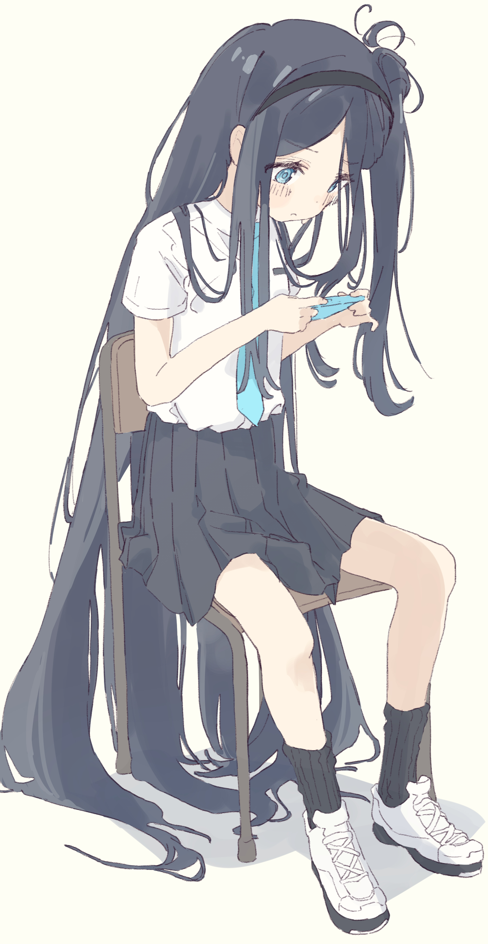 Safebooru - absurdres arisu (blue archive) blue archive blue eyes blush chair dark blue hair ...