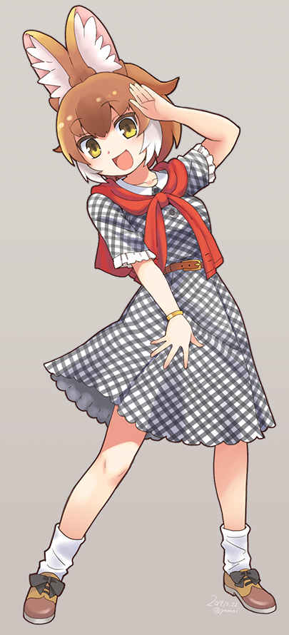 Safebooru - 1girl :d animal ear fluff animal ears arm up bangs belt belt buckle black bow bow ...