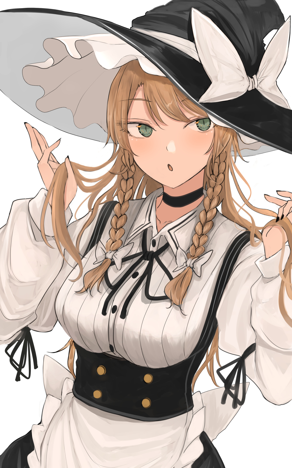 Safebooru - 1girl :o adapted costume alternate hairstyle apron bangs black choker black headwear ...