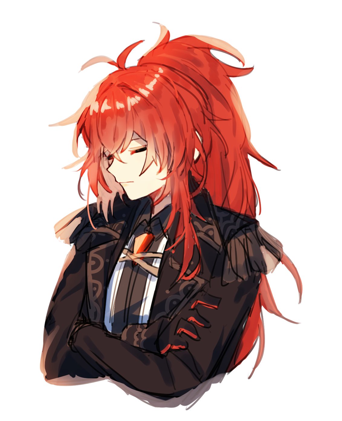 Safebooru - 1boy bangs black gloves black jacket closed eyes closed ...