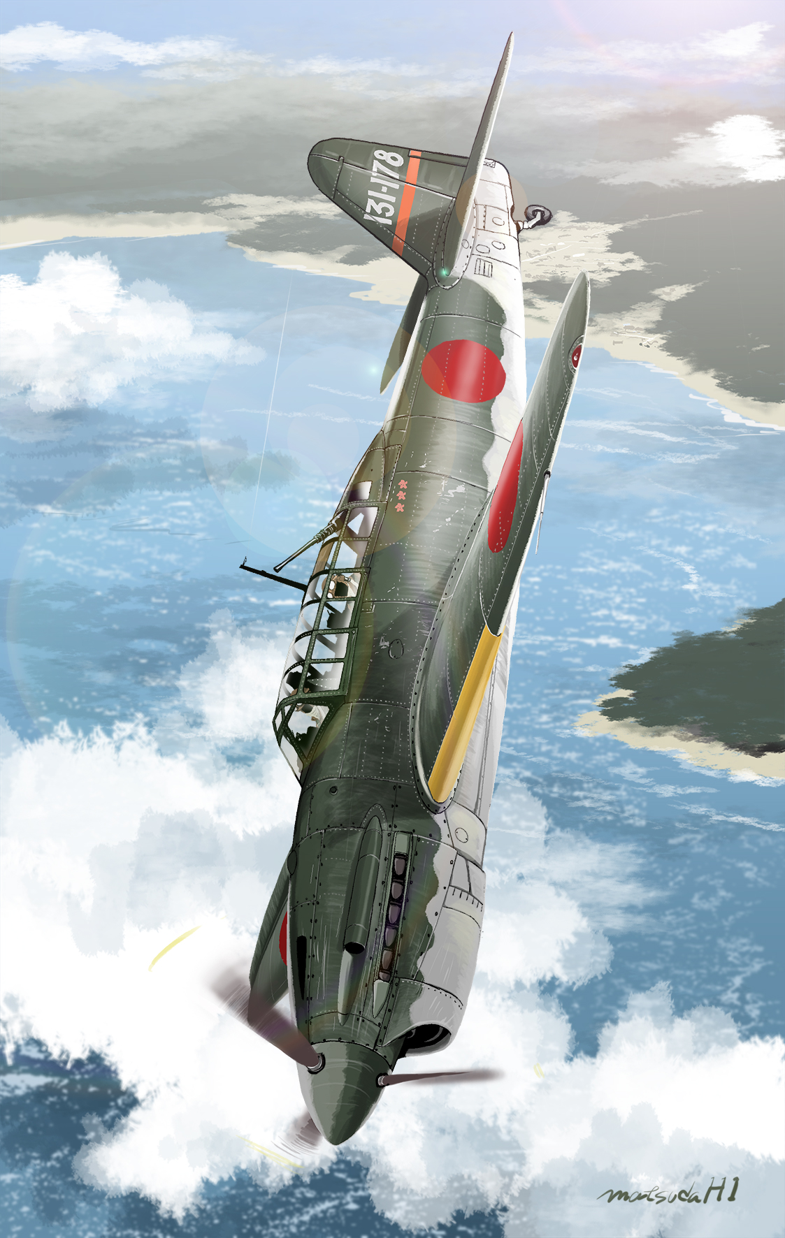 Safebooru - 2boys aircraft clouds d4y suisei flying gun highres ...