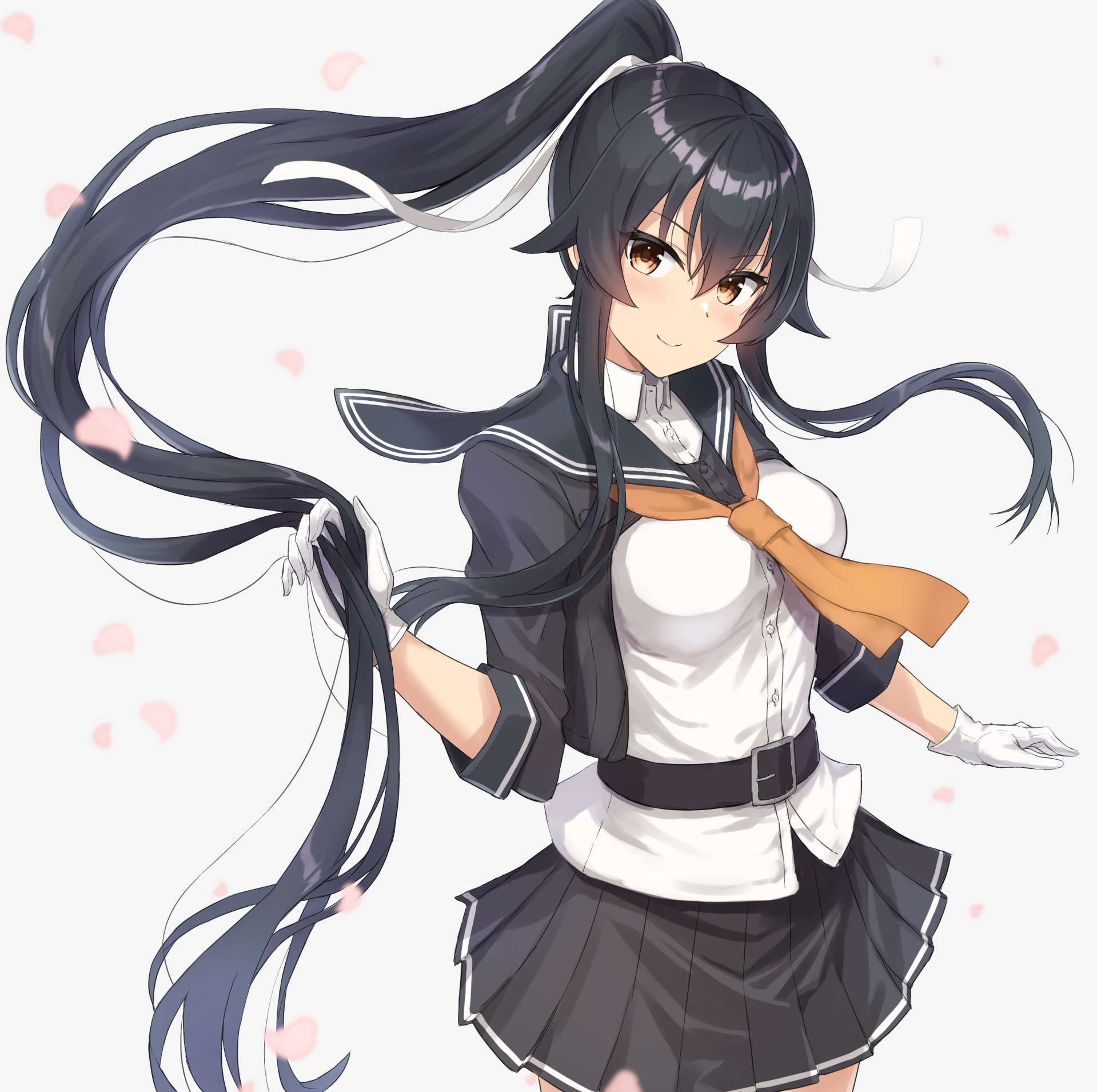 Safebooru - 1girl belt belt buckle black belt black hair black jacket black sailor collar black ...