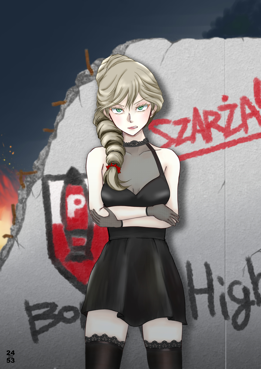 Safebooru - artist name bangs black dress black legwear black sky ...