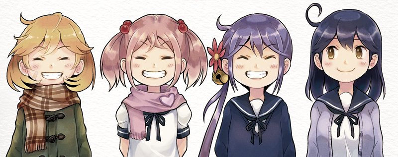 Safebooru - 4girls ahoge akebono (kancolle) arms behind back bandaid bandaid on face bell black ...