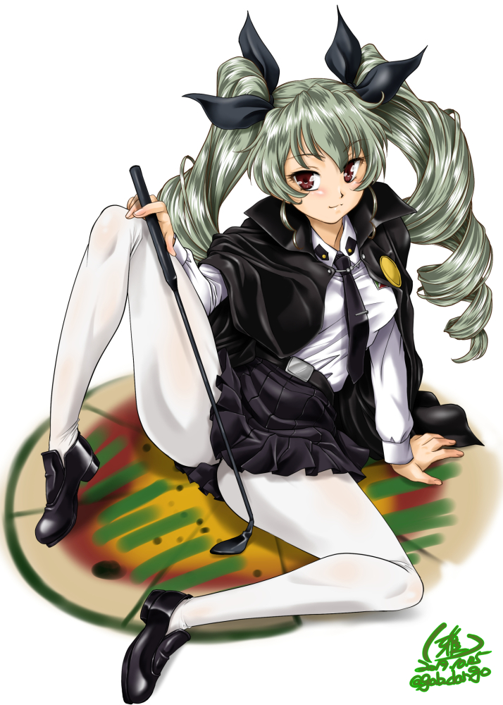 Safebooru - 1girl anchovy (girls und panzer) anzio (emblem) anzio school uniform arm support ...