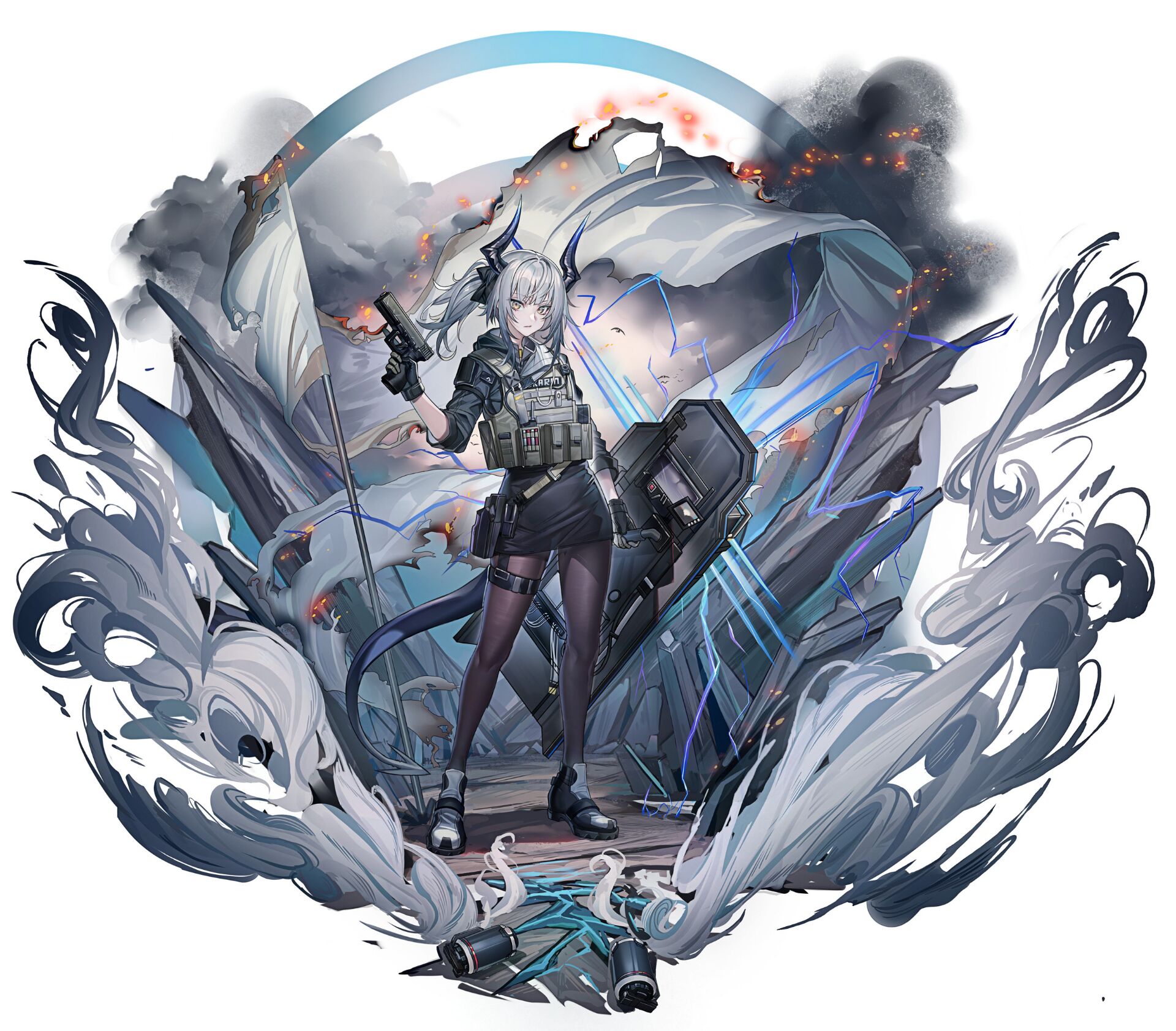 Safebooru - 1girl arknights black legwear blue hair commentary request ...