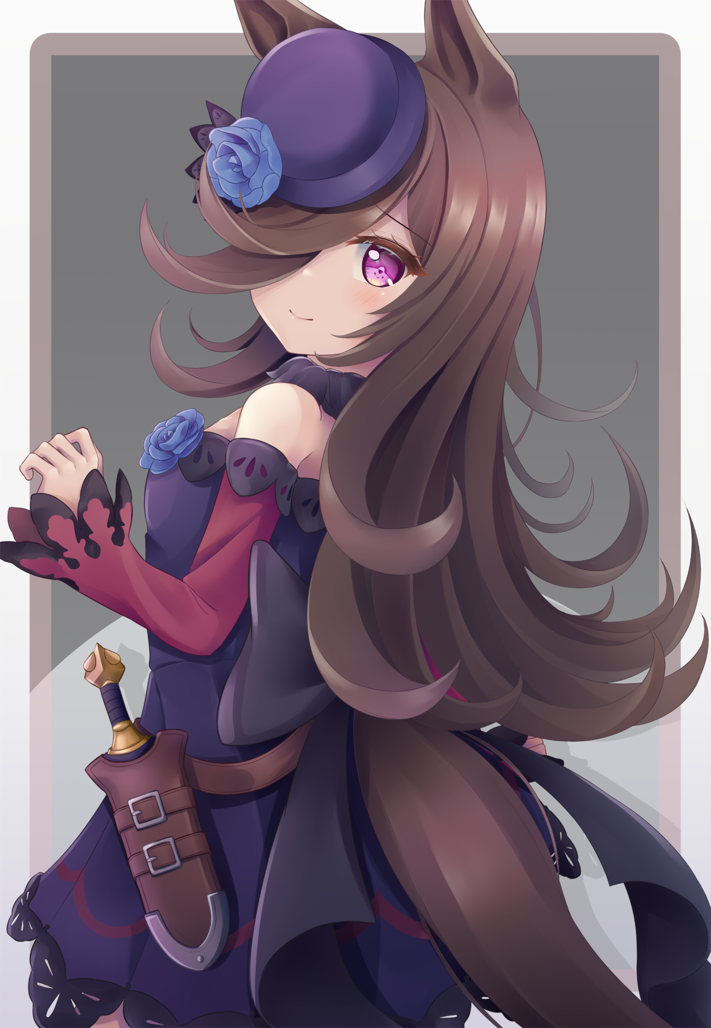 Safebooru - 1girl animal ears bangs bare shoulders blue dress blue flower blue rose breasts ...