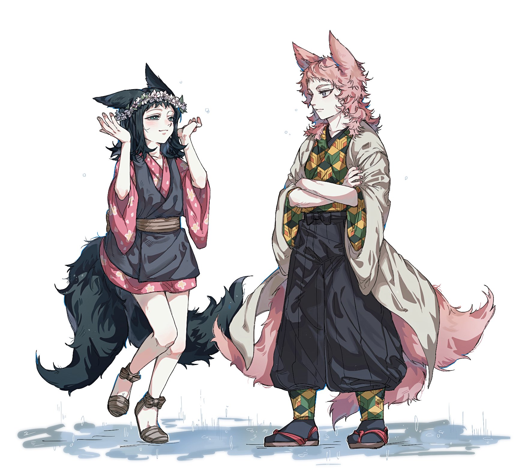 Safebooru - 1boy 1girl animal ears baggy pants black hair black pants ...