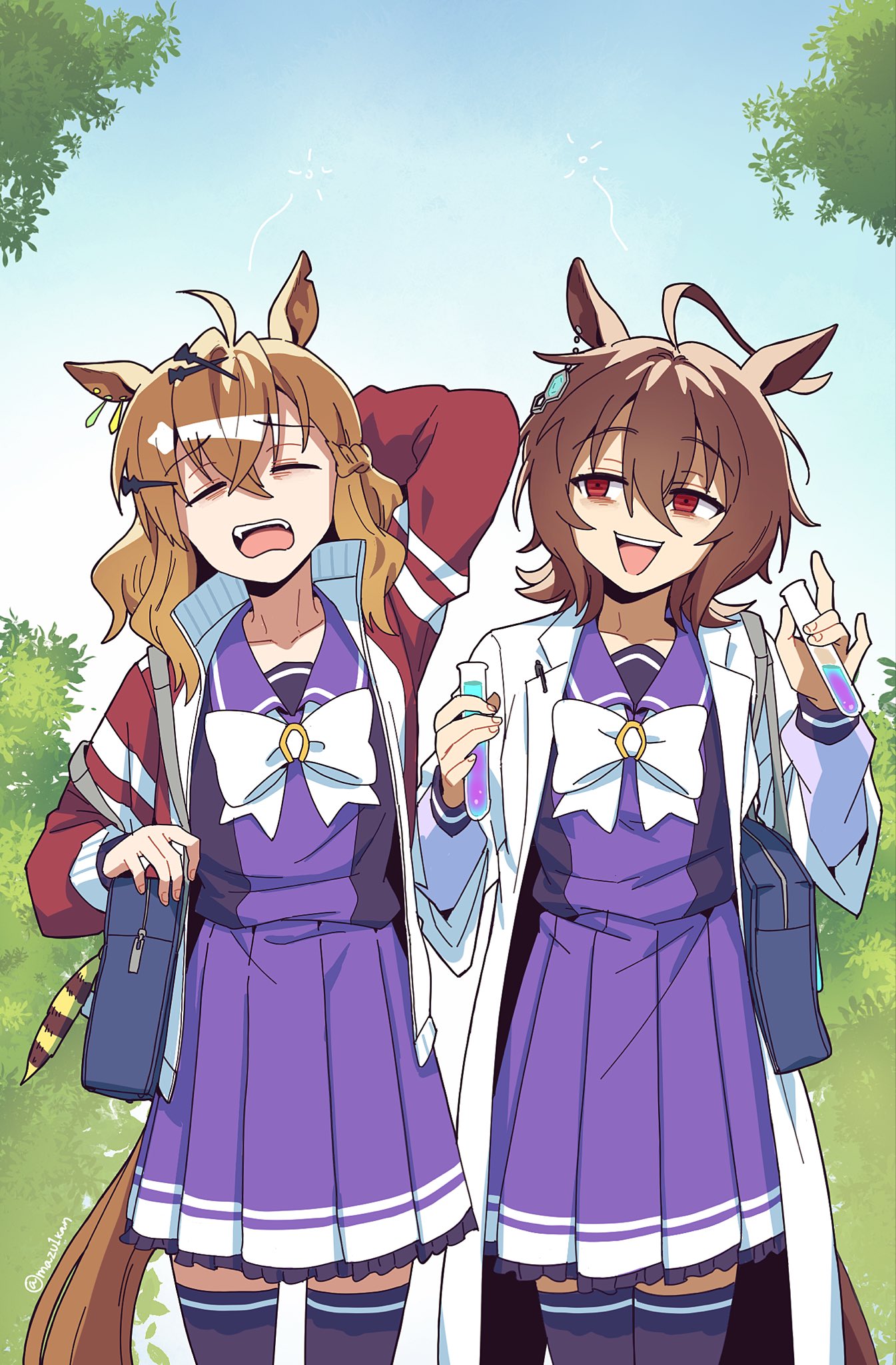 Safebooru - 2girls :d agnes tachyon (umamusume) ahoge animal ears arm ...