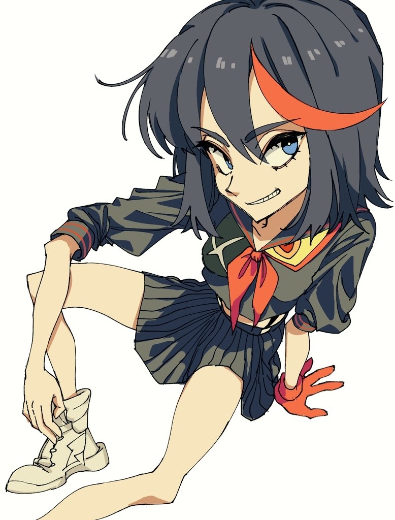 Safebooru - 1girl black hair black serafuku black shirt black skirt blue eyes breasts gloves ...