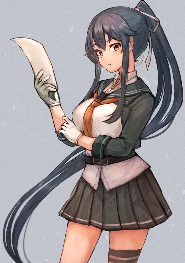 Safebooru - 1girl black hair black sailor collar commentary request cowboy shot dress shirt ...