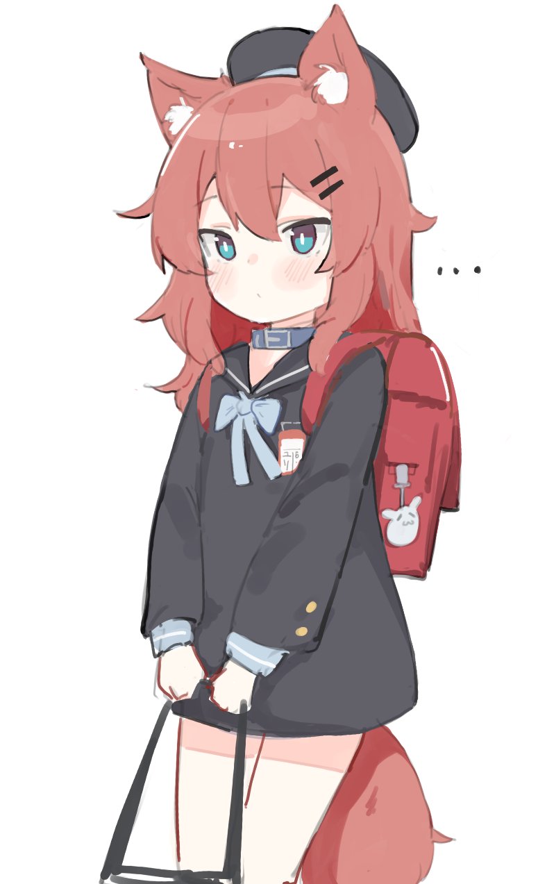 Safebooru - ... 1girl animal ear fluff animal ears backpack bag bangs beret black headwear black ...