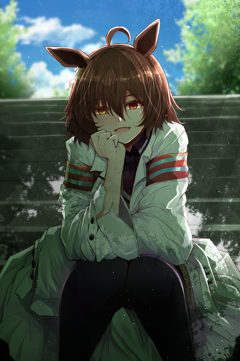 Safebooru - 1girl :d agnes tachyon (umamusume) ahoge animal ears arano oki bangs black legwear ...