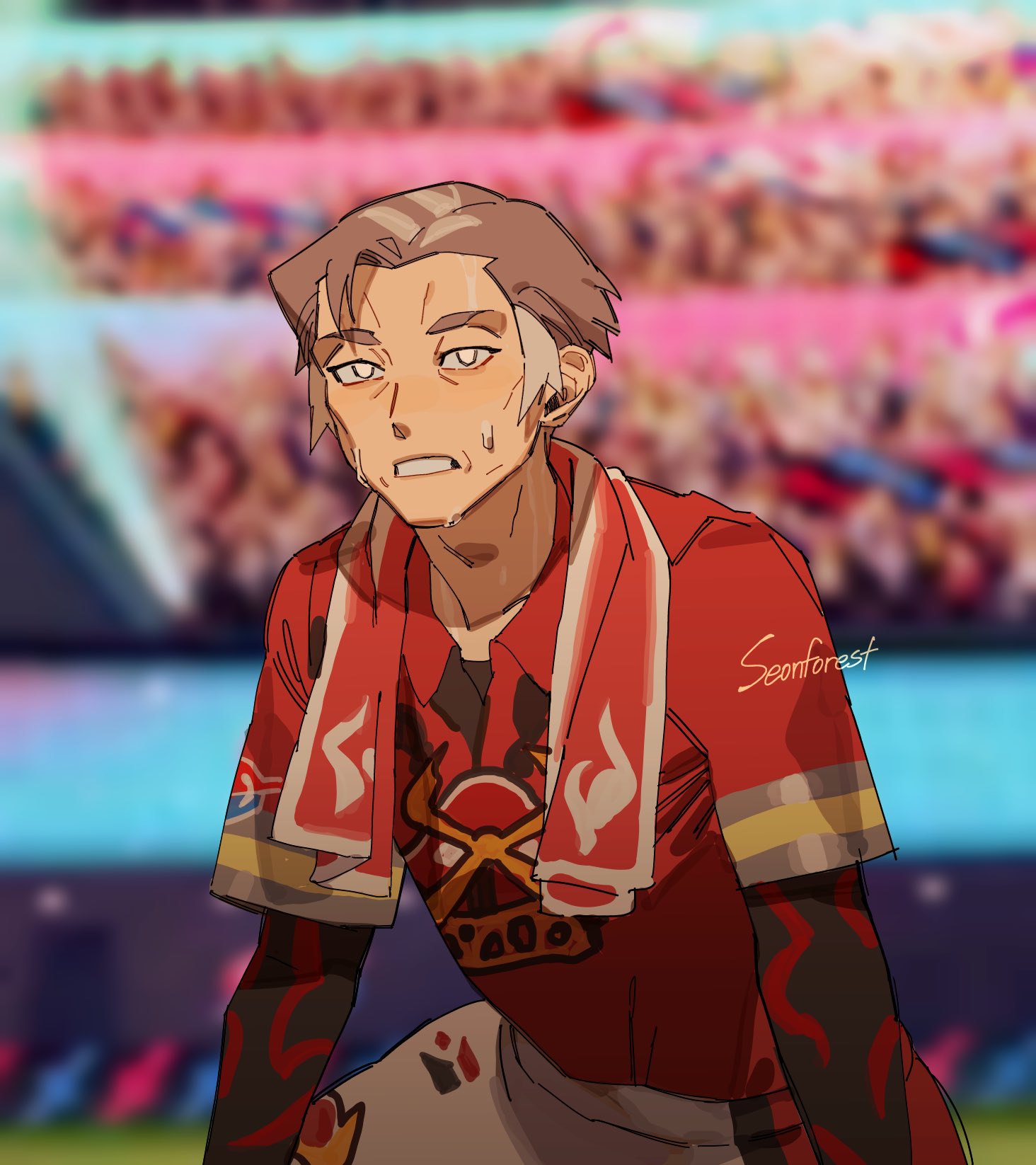 Safebooru - 1boy bangs blurry blurry background blush collared shirt ...