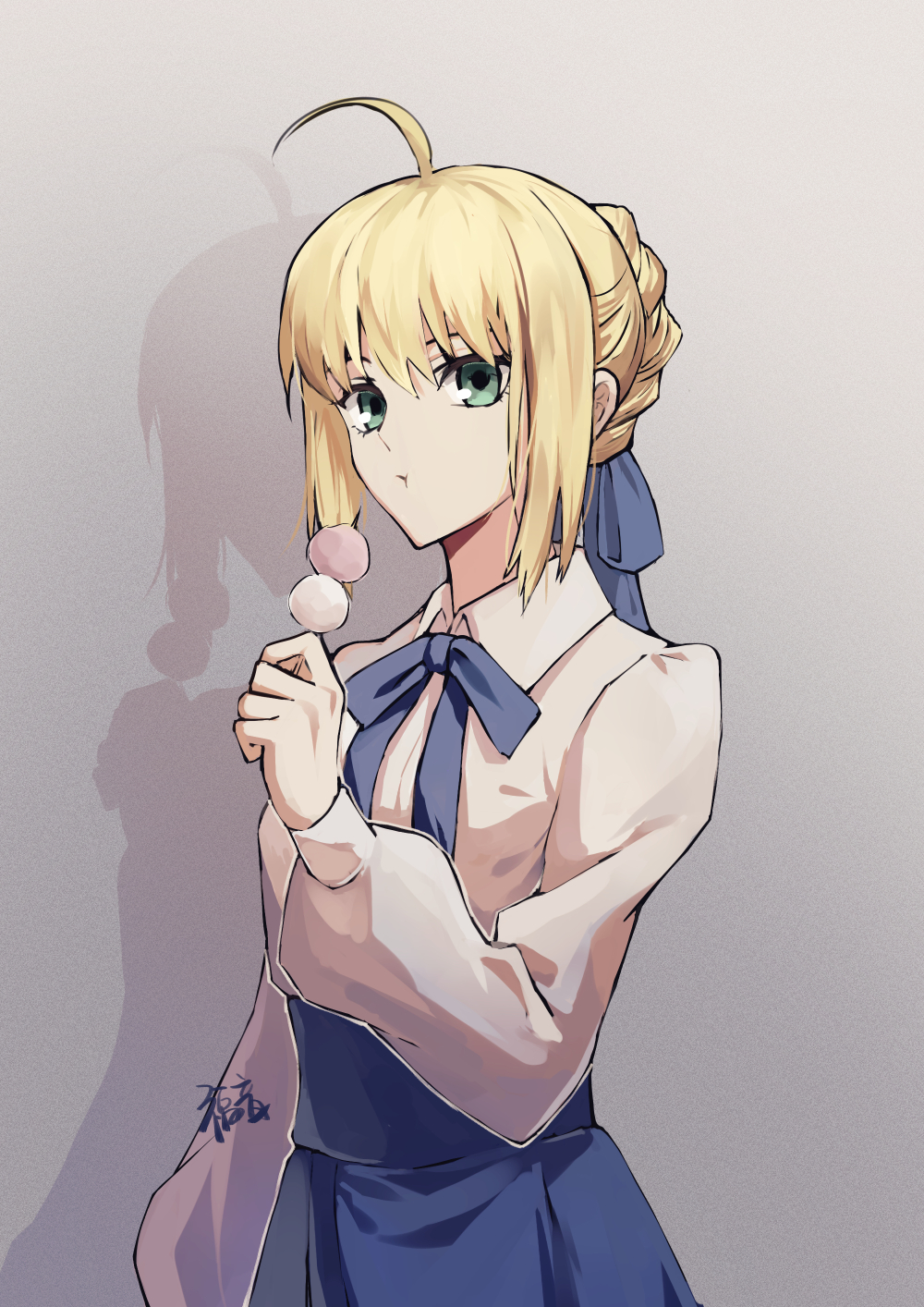 Safebooru - 1girl ahoge armor artoria pendragon (all) bangs blonde hair blue ribbon blue skirt ...