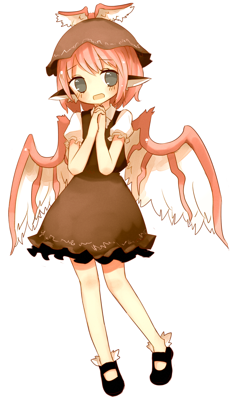 Safebooru - 1girl animal ears bangs bird wings black eyes black footwear blush brown dress brown ...