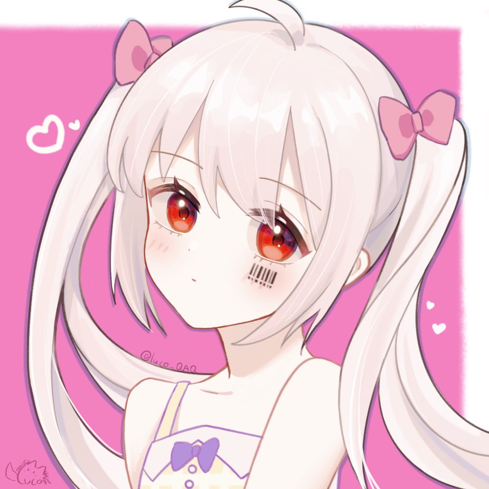 Safebooru - 1girl barcode tattoo blush bow breasts long hair looking at ...