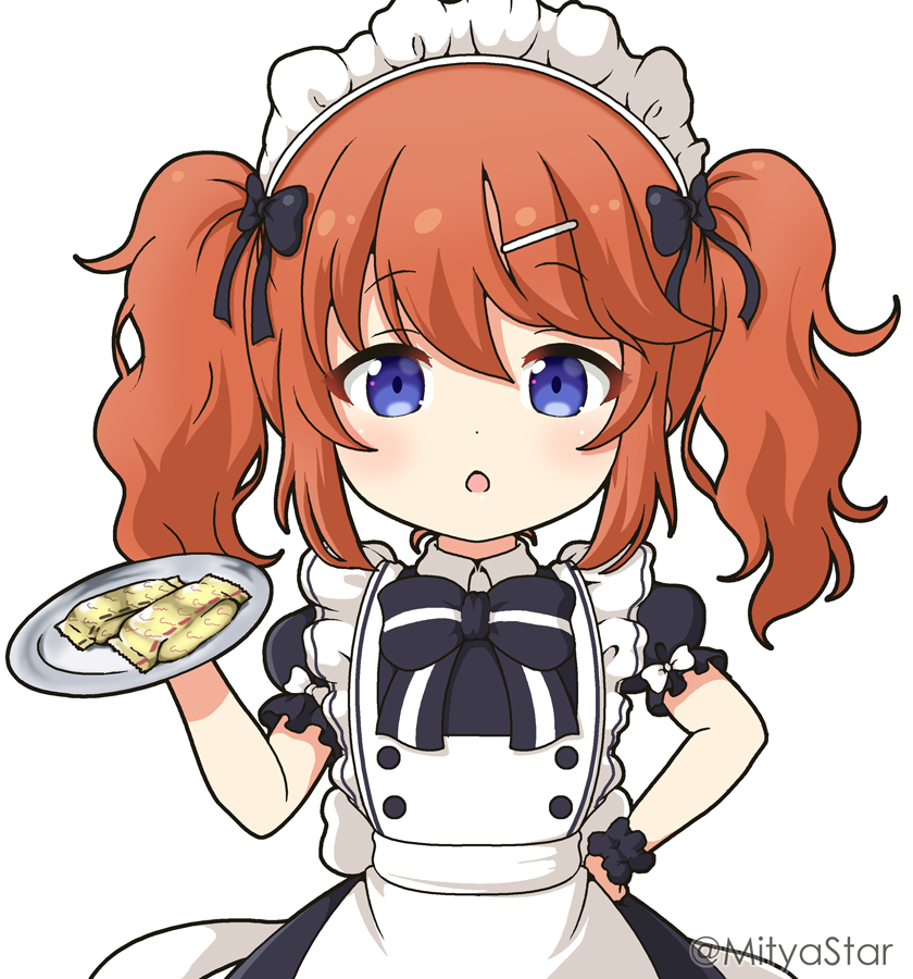 Safebooru - 1girl :o alternate costume apron bangs black bow black dress blue eyes blush bow ...