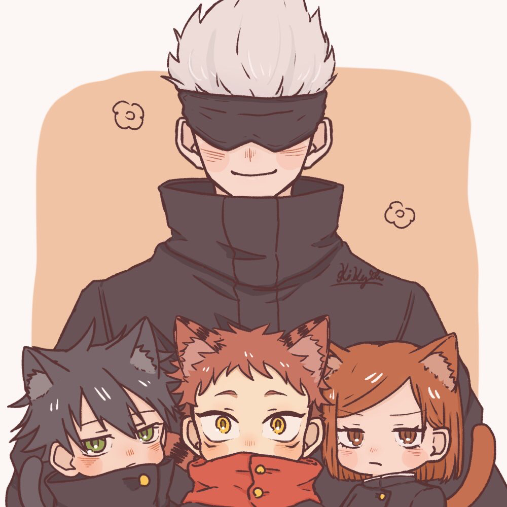 Safebooru - 1girl 3boys animal ear fluff animal ears artist name bangs black blindfold black ...