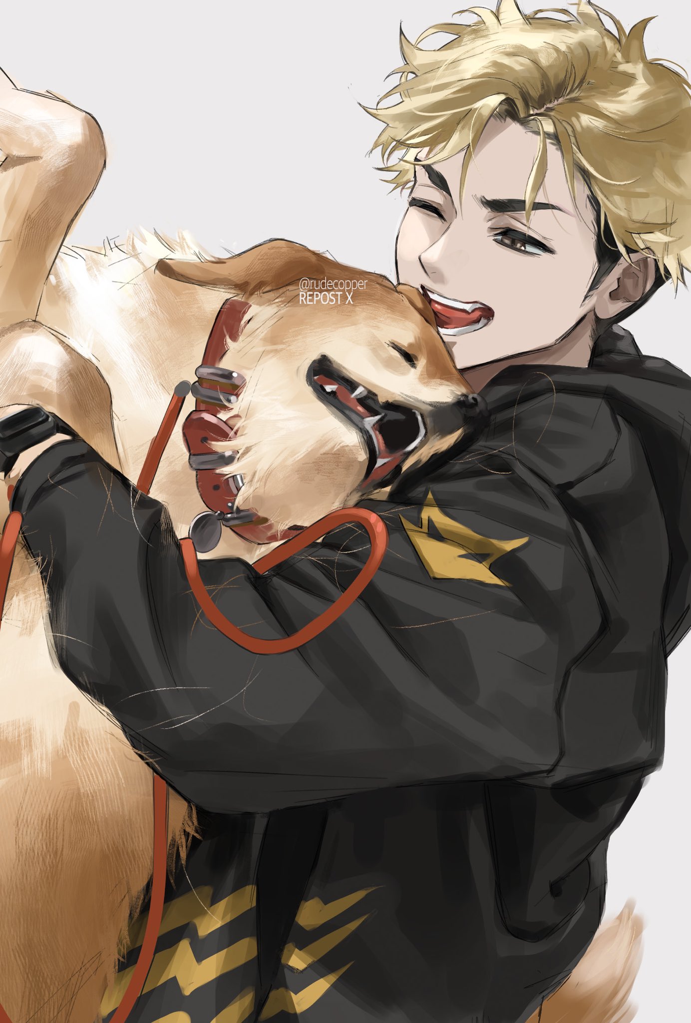 Safebooru - 1boy ;d bangs blonde hair brown eyes dog haikyuu!! highres ...