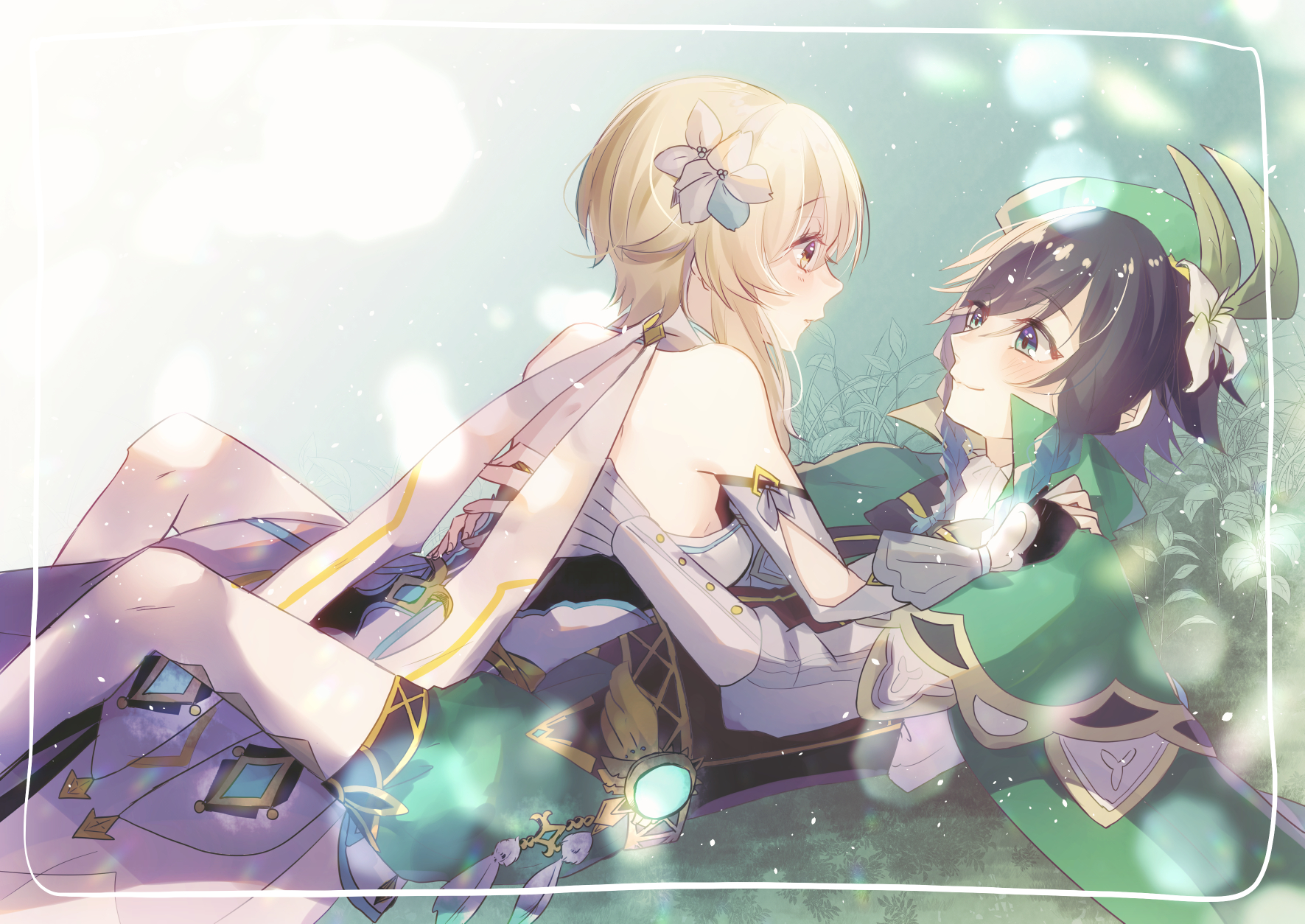 Safebooru - 1boy 1girl argyle argyle legwear bangs bare shoulders beret black gloves black hair ...