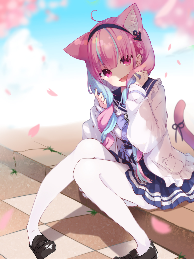 Safebooru - 1girl :d ahoge amagasa nadame anchor hair ornament anchor symbol animal ear fluff ...