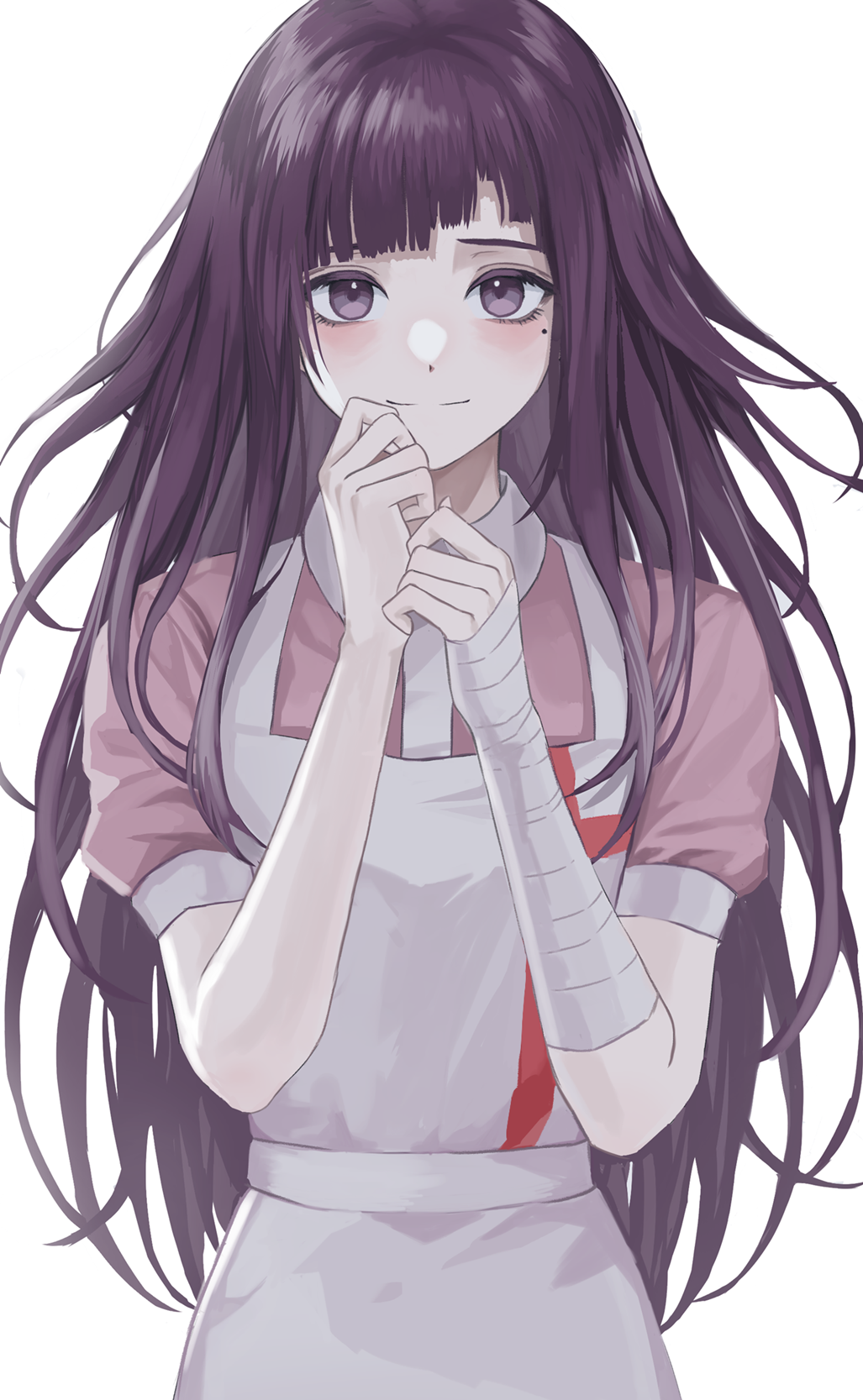 Safebooru - 1girl apron bandaged arm bandages bangs bb (uoorrr) blunt bangs closed mouth ...