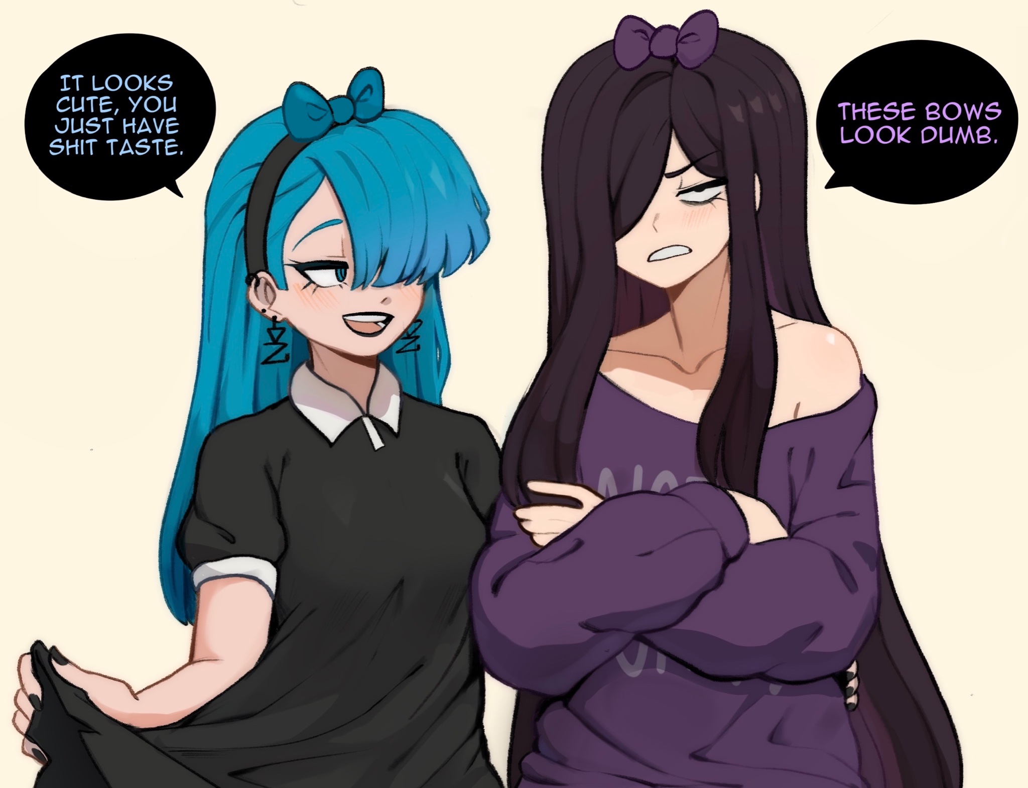 Safebooru - 1boy 1girl aqua bow aqua hair black dress black hair borrowed character bow ...