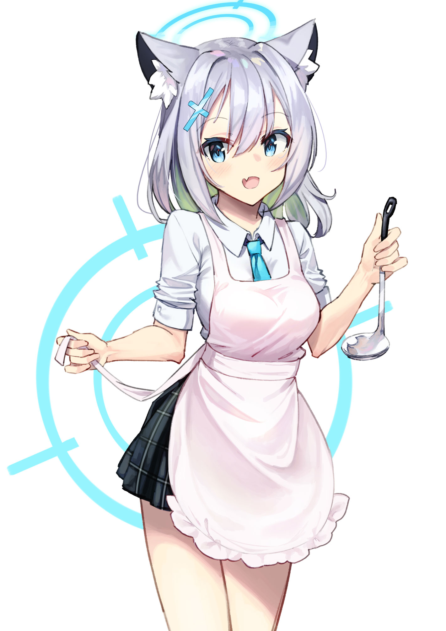 Safebooru - 1girl :d animal ear fluff animal ears apron blue archive blue eyes fang halo highres ...