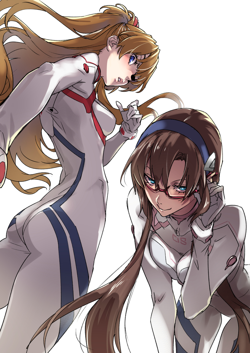Safebooru 2girls Ass Bangs Bent Over Blue Eyes Bodysuit Breasts Brown 5323