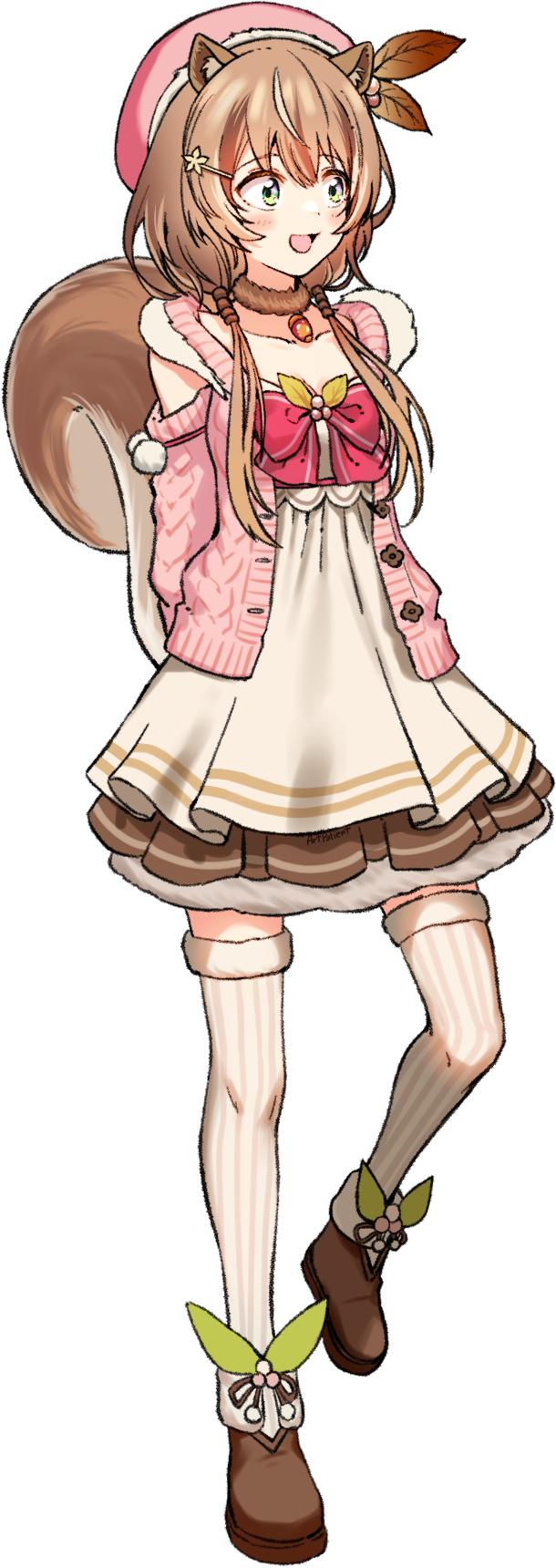 Safebooru - 1girl :d animal ears arms behind back artpatient ayunda risu beret blush boots brown ...