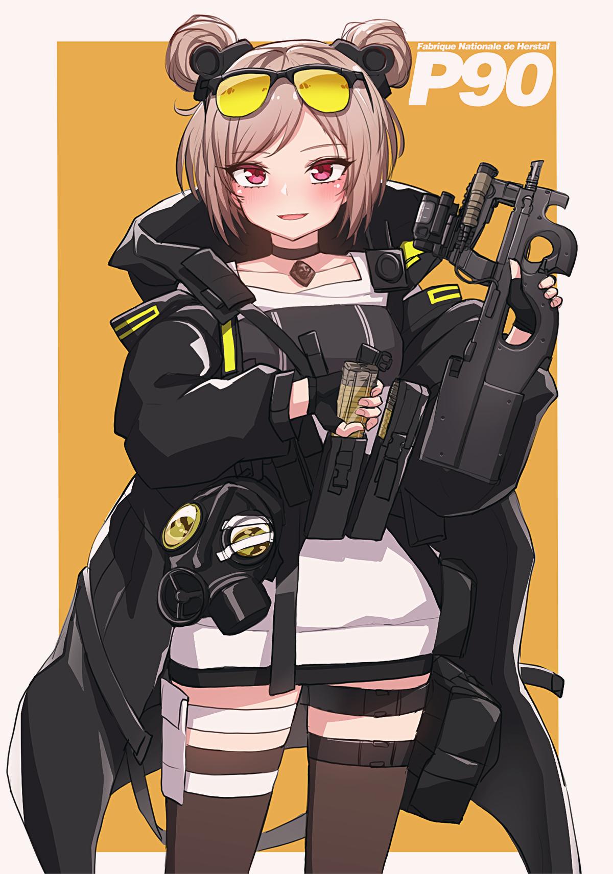 Safebooru - 1girl blush bullpup choker double bun gas mask girls ...