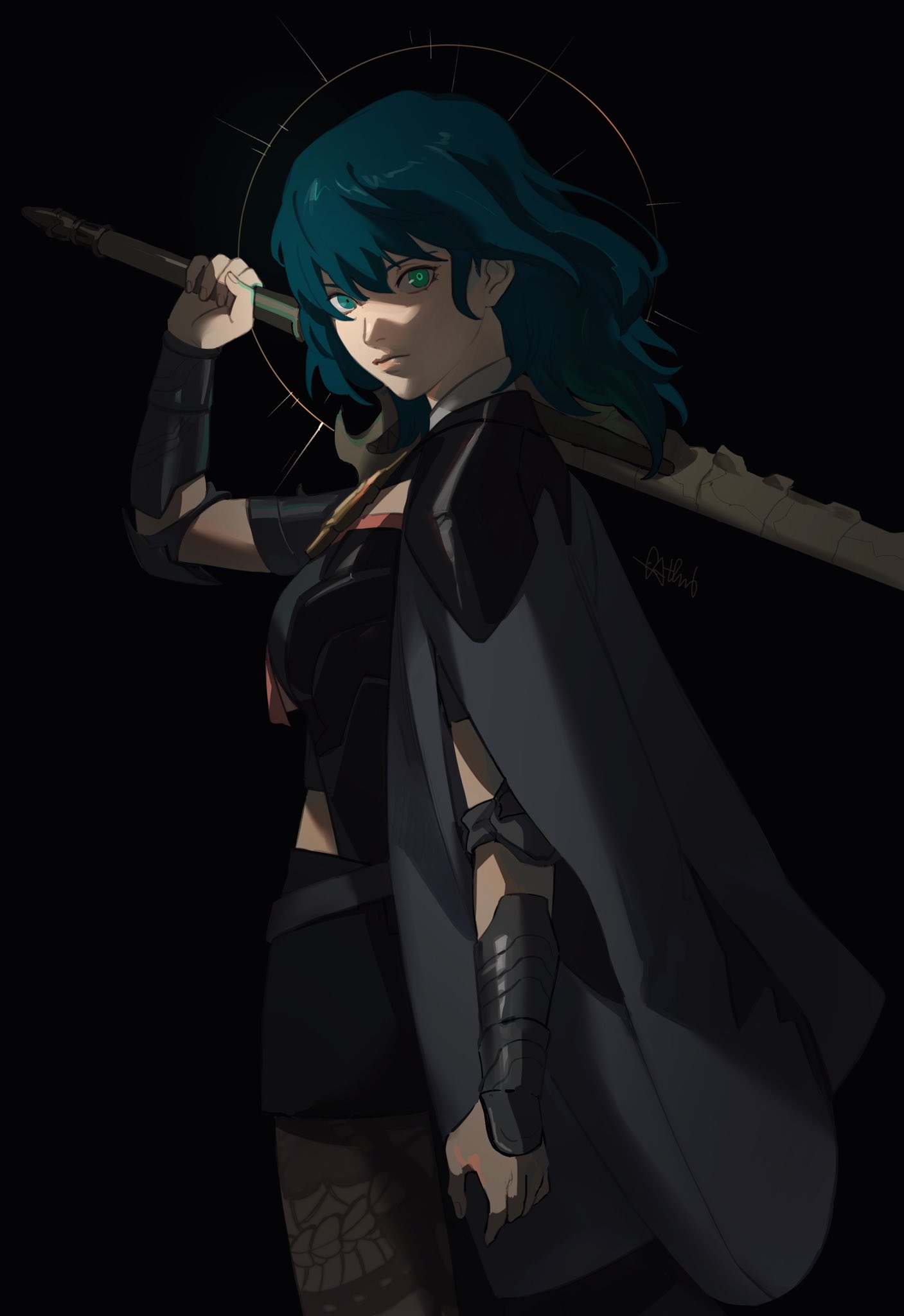 Safebooru - 1girl black background blue hair breasts byleth (fire ...