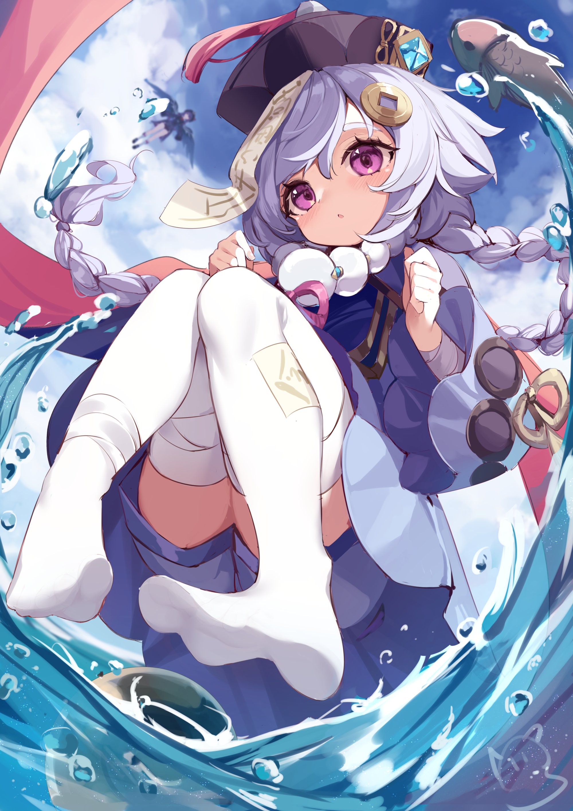 Safebooru - 2girls absurdres bangs bead necklace beads black headwear blush braid chestnut mouth ...