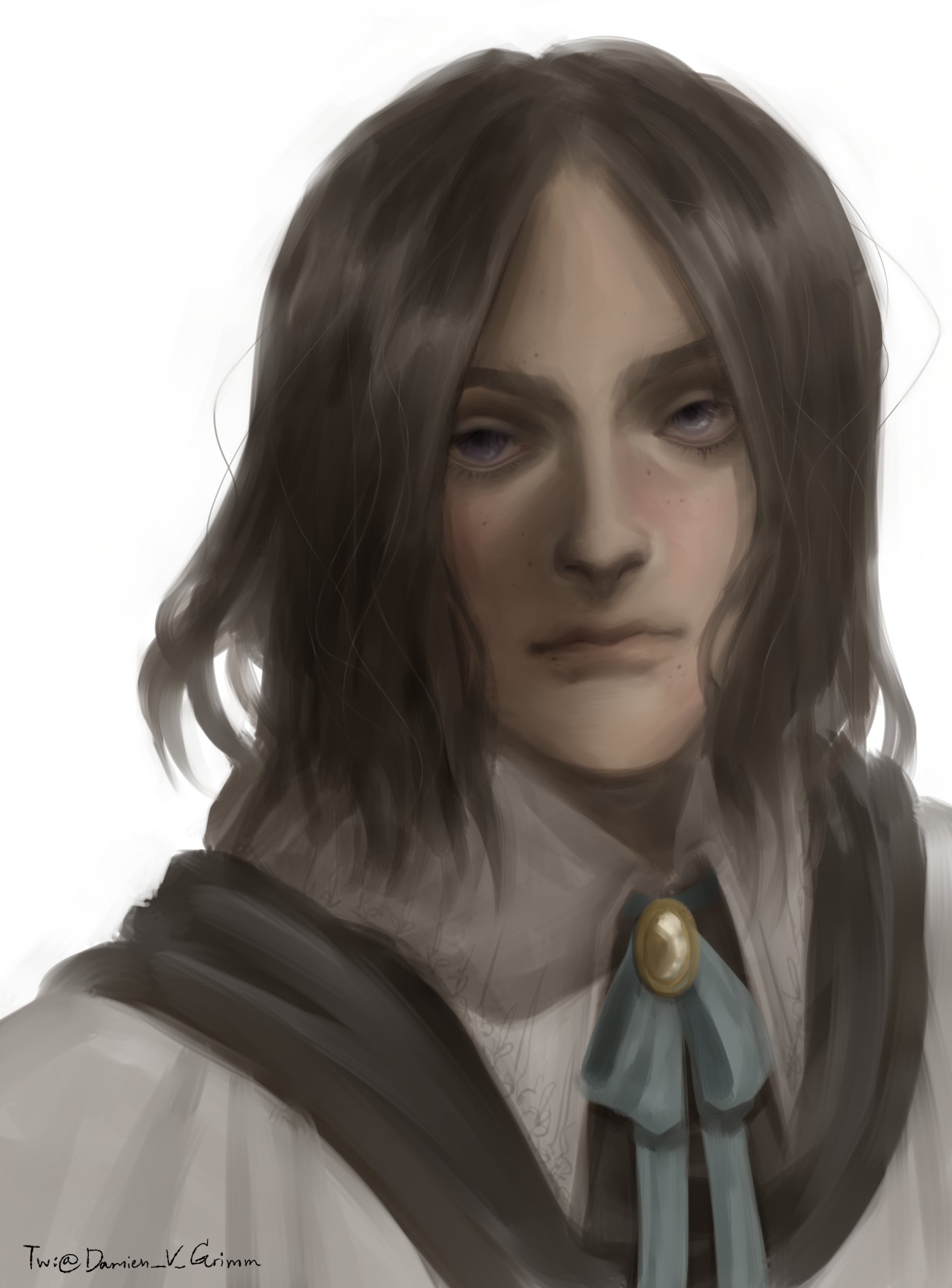 Safebooru - 1boy black hair bloodborne blue ribbon damienvgrimm highres ...